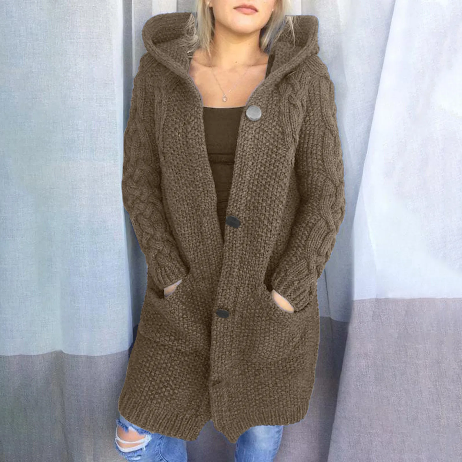 Autumn Winter Ladies Warm Long Sweater Coat 2023 Fashion Women Hooded ...