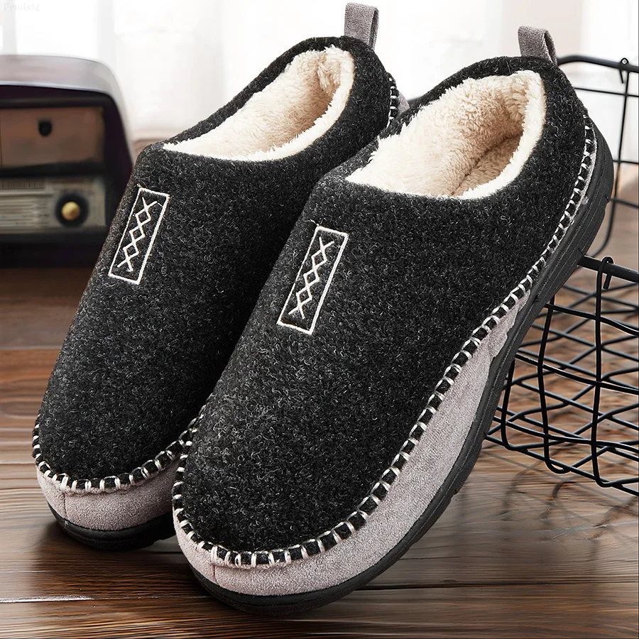 Men's House Slippers Sewing Thread Contrasting Color Fuzzy Warm ...