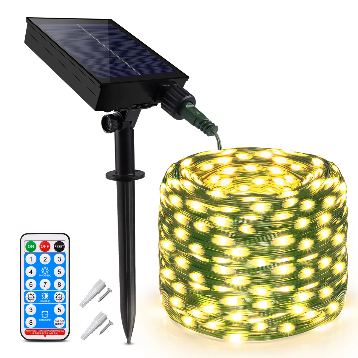 100M Large Solar Panel LED String Light Outdoor Fast Charge Fairy ...