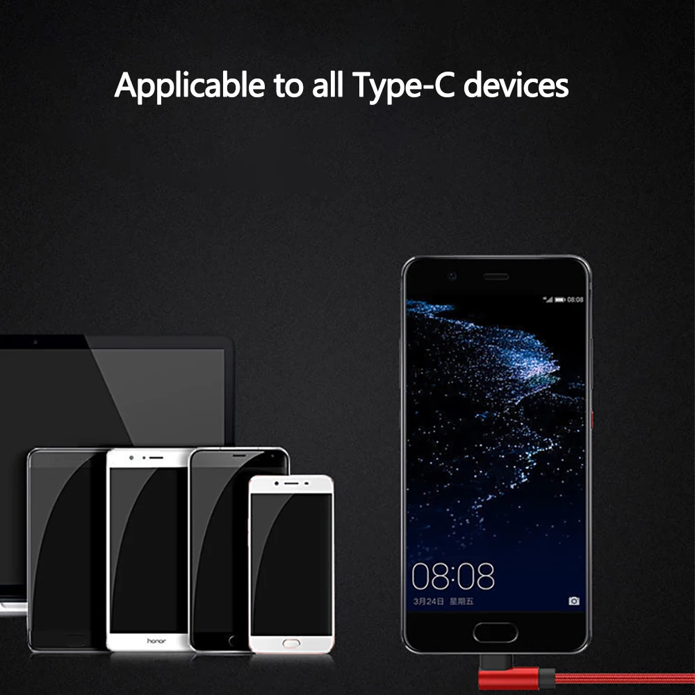 Кабель USB Type-C, 66 Вт, 90 градусов, 6 А, быстрая зарядка для Xiaomi ...