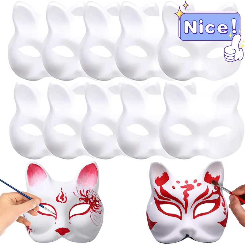 10-50-Stuks-Therian-Maskers-Met-Bandjes-Witte-Kat-Maskers-Blanco-Diy ...