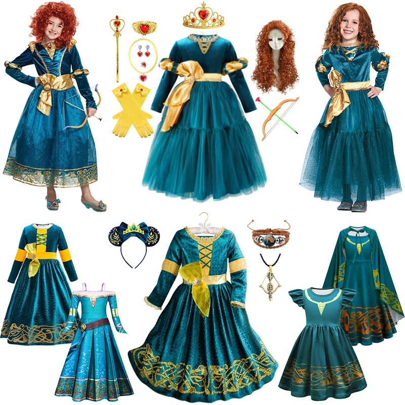 New-Cartoon-Movie-Girls-Princess-Merida-Dress-Halloween-Brave-Princess ...