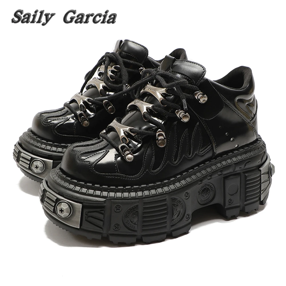 Botas-grossas-de-metal-preto-brilhante-estilo-rock-botas-curtas-estilo ...