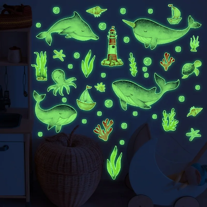 Glow-In-The-Dark-Shark-Wall-Stickers-3D-Luminous-Underwater-World ...