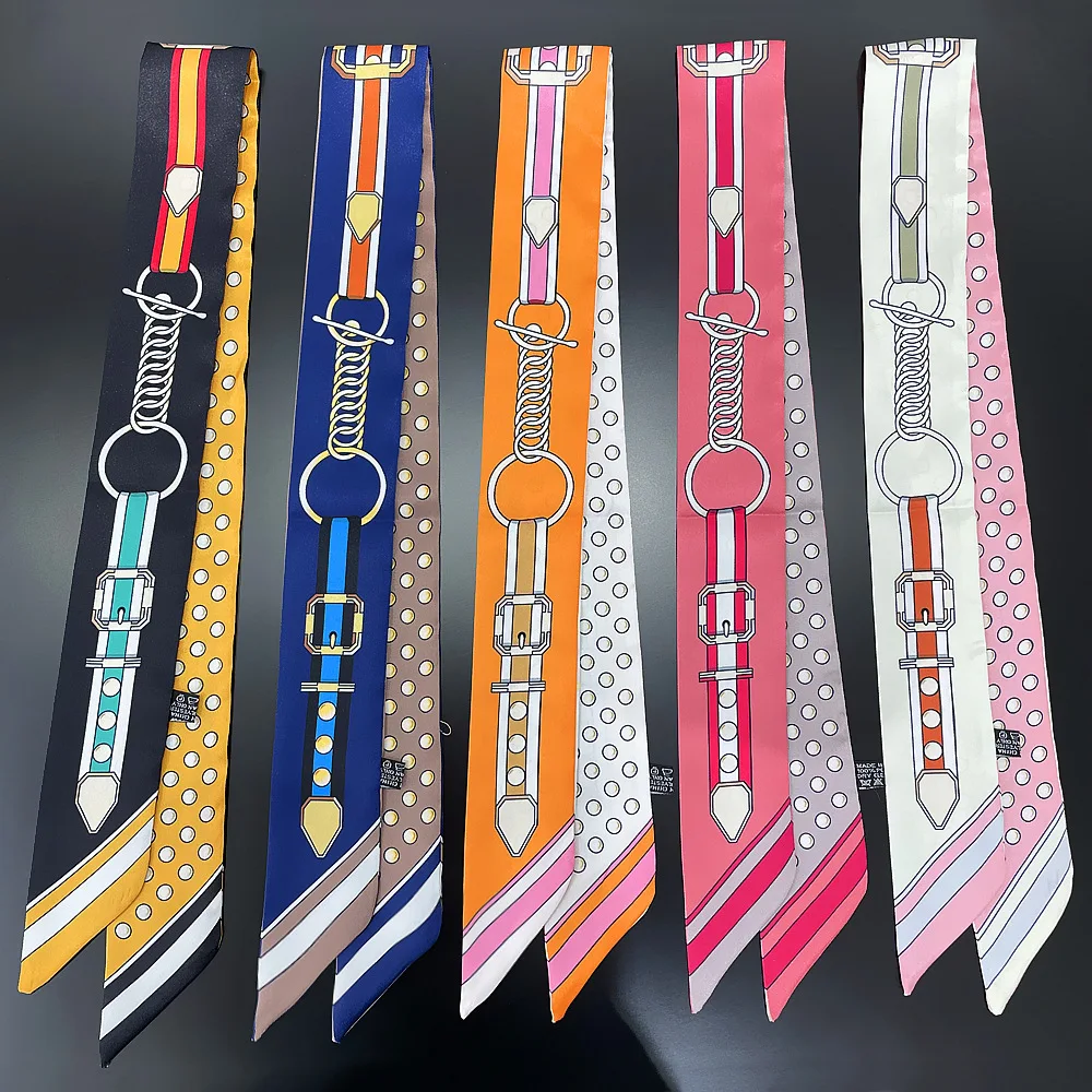 Women Scarf Luxury Chain Imitation Silk Scarf Fashion Hair Headband ...