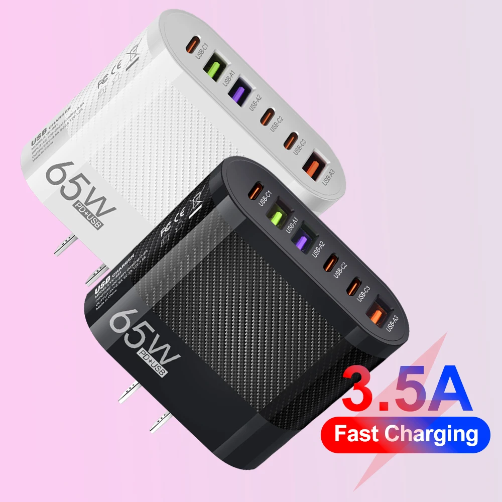 3-1A-6-in-1-3USB-3PD-Charger-US-Plug-Fast-Charging-Quick-Charger-For ...
