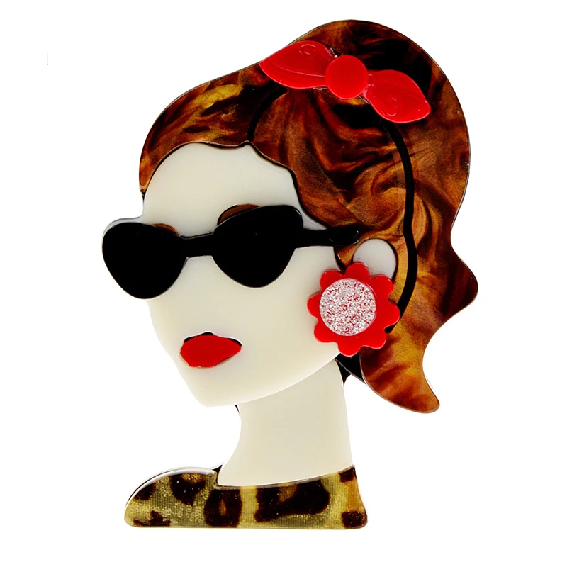 Acrylic-Modern-Lady-Brooches-For-Women-Designer-Wear-Hat-Glasses-Girl ...