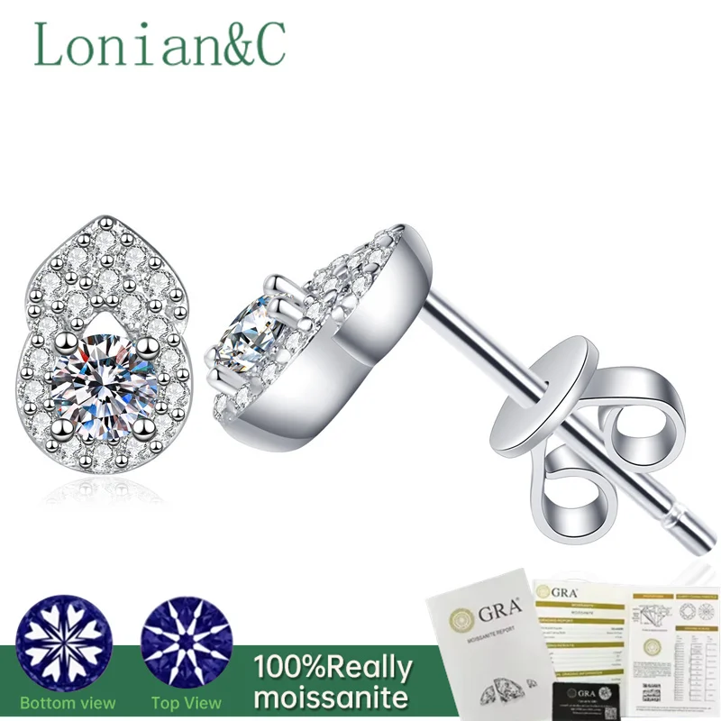 Lonian&C Round Brilliant Cut 0.5CT Moissanite Earrings For Women Plated ...