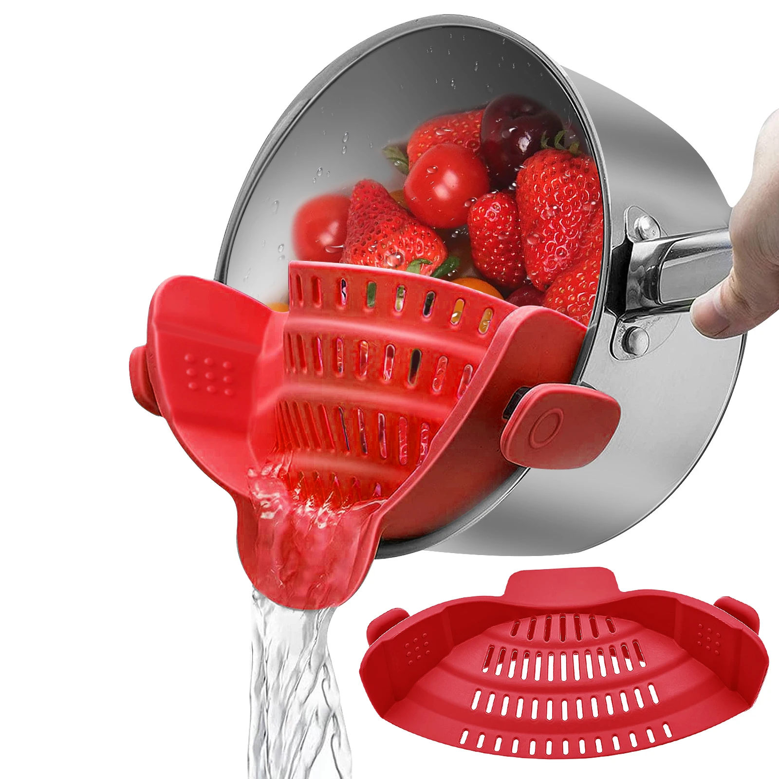Silicone-Kitchen-Strainer-Clip-Pan-Drain-Rack-Bowl-Funnel-Rice-Pasta ...