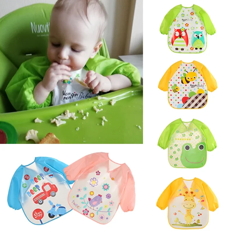 Cute-Baby-Bibs-Waterproof-Long-Sleeve-Apron-Children-Feeding-Smock-Bib ...