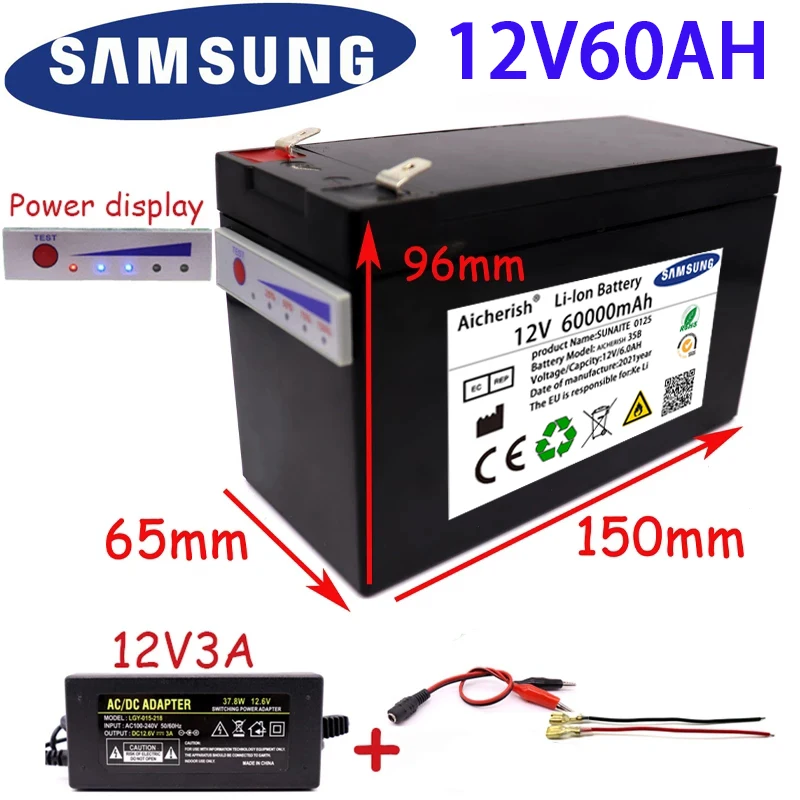 새로운 12V 60Ah 18650 리튬 배터리 팩 3S6P 분무기 전기 자동차 배터리 12.6V 충전기 용 고전류 30A BMS 내장| | - AliExpress