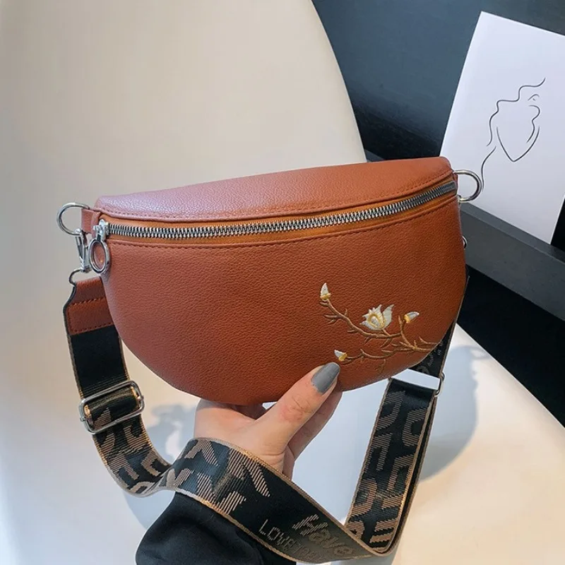 Elegant-Flower-Embroidery-Fanny-Packs-For-Women-Solid-Colour-PU-Leather ...