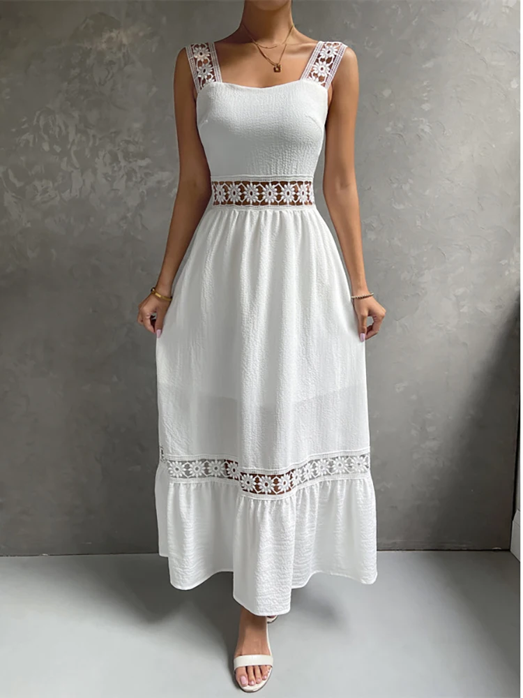 Vestido-blanco-bohemio-para-mujer-Sexy-Midi-ahuecado-elegante-hombros ...