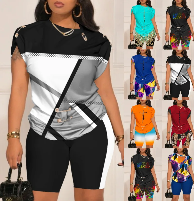 Women-s-Tops-Tees-Shorts-Sets-Casual-2-piece-Combination-2023-Summer ...