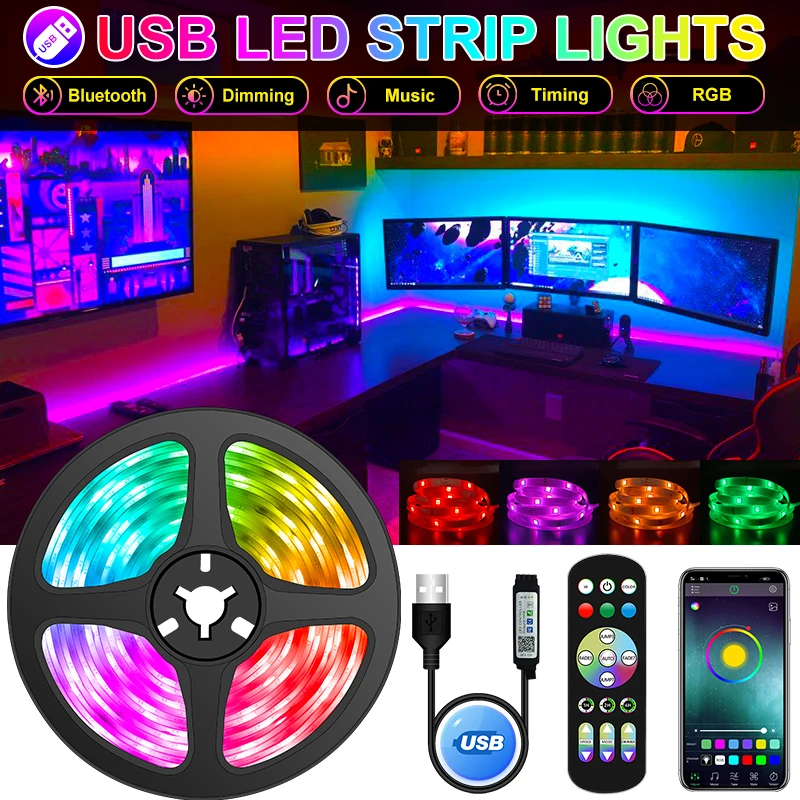 1-30M-USB-5050-Led-Strip-Lights-RGB-Bluetooth-APP-Control-Luces-Led ...