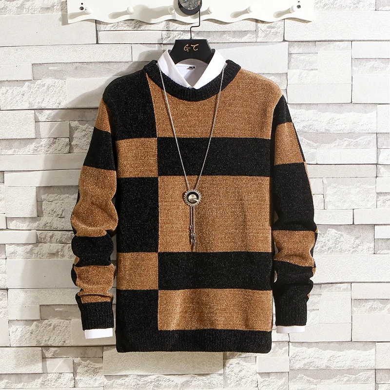New-Slim-Fit-Sweater-Colorblock-Knitted-Men-sWinter-Sweaters-Thick-Soft ...