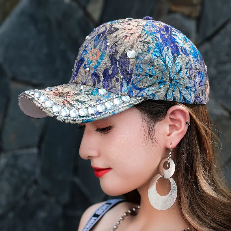 Women Sun Hats With Rhinestone UV Protection Shiny Decorate Baseball ...
