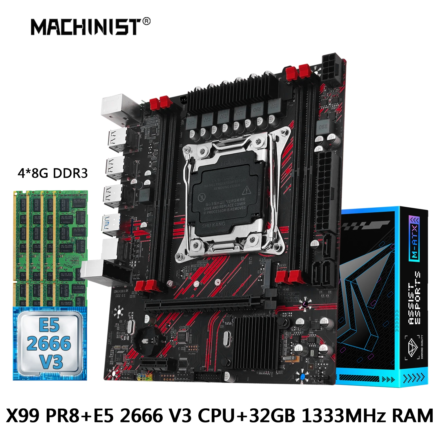Machinist X99 Pr8 Motherboard Combo Lga 2011 3 Kit Xeon E5 2666 V3