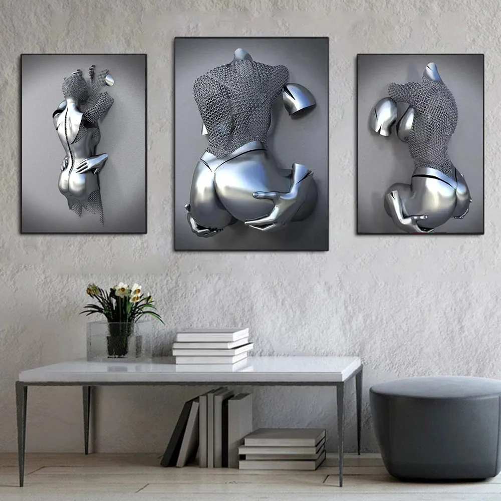 Romantic-Abstract-Metal-Figure-Statue-Wall-Art-Canvas-Painting-Modern ...