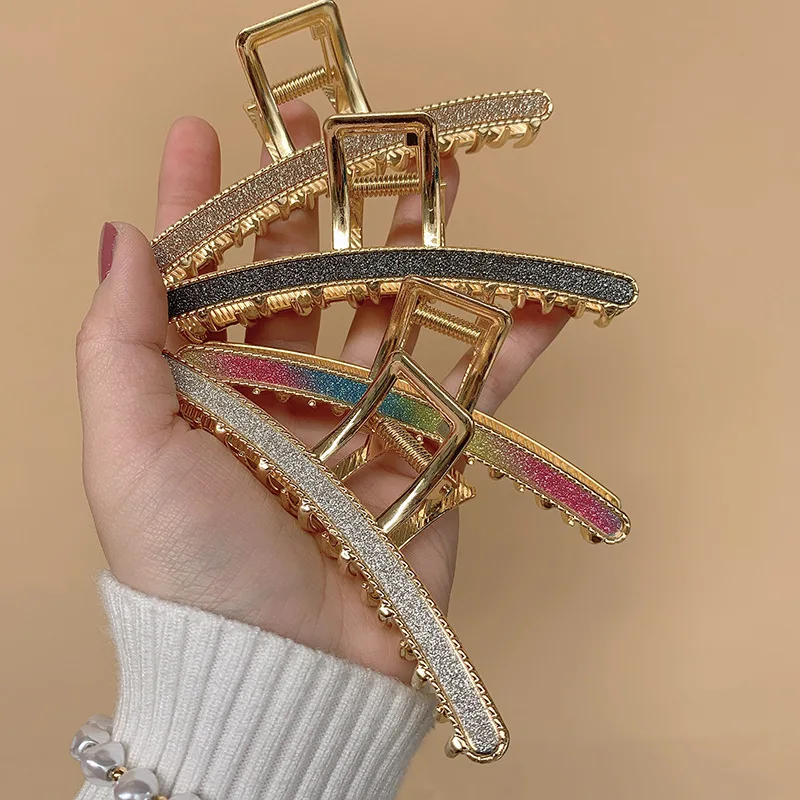 Elegant Shiny Color Hair Claws Geometric Metal Hair Clips For Women ...