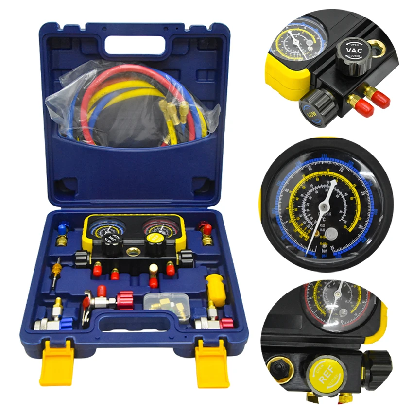 1 Set 4 Way A/C Manifold Gauge Set Fits R134A R410A R32 R22 ...