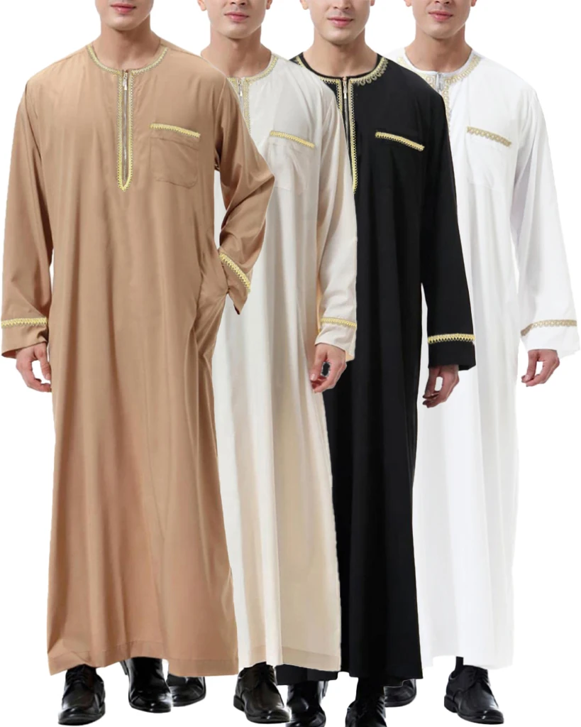 Men-s-Long-Sleeve-Kaftan-Thobe-Muslim-Style-for-Men-Casual-Robe-Kaftan ...