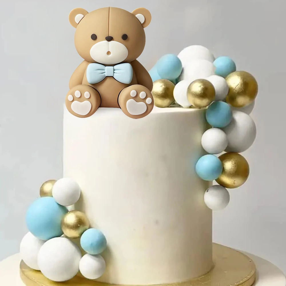1Set-Baby-Bear-Cake-Toppers-Balls-White-Gold-We-can-bearly-wait-Bear ...