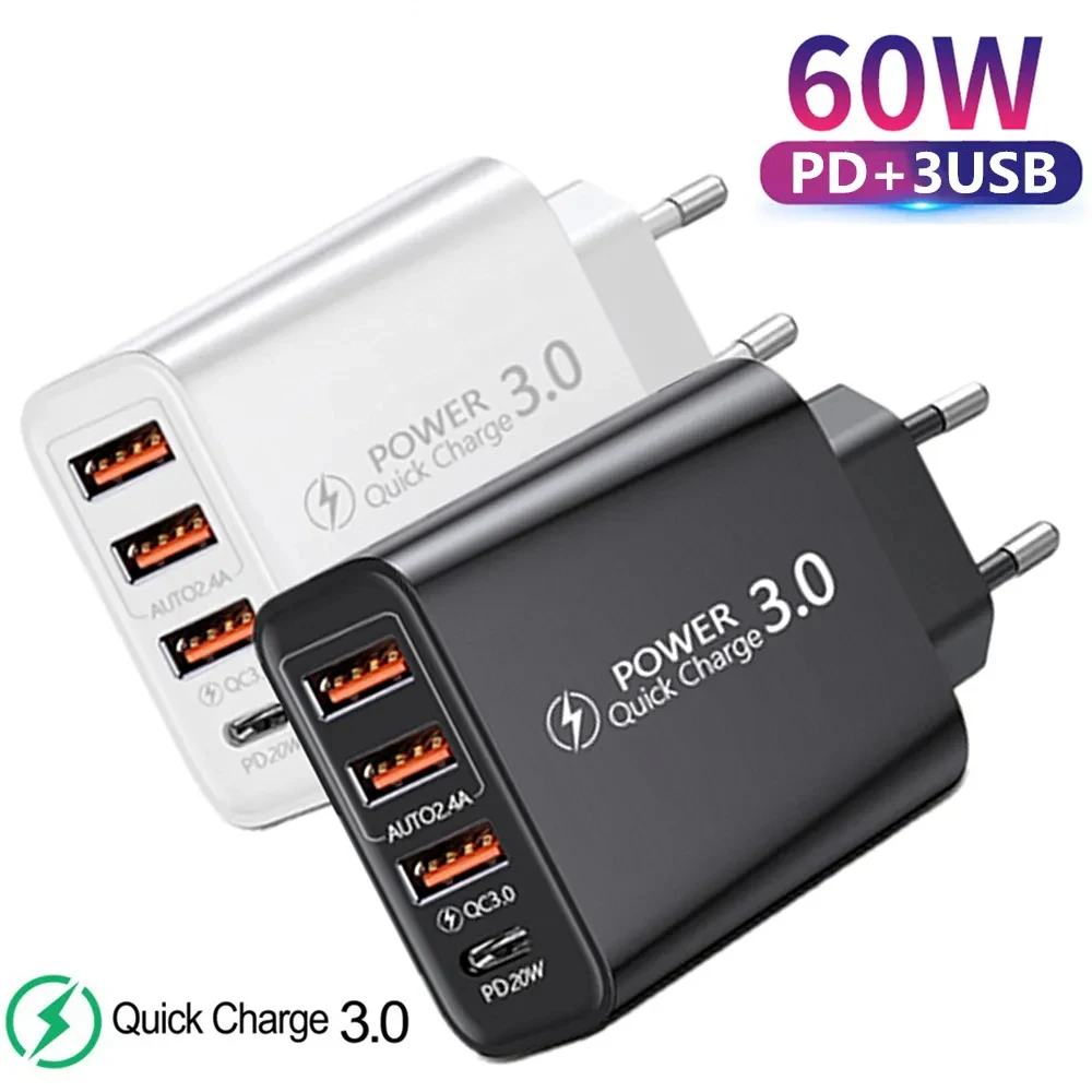 60W USB C Charger USB Fast Charger Type C Mobile Phone Charger PD Quick Charge3.0 Power Adapter ...