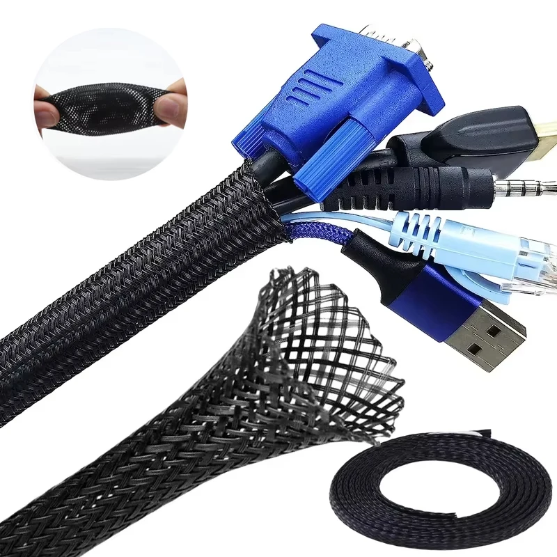 2m PET Braided Cable Sleeve Expandable High Density Self-Closed ...
