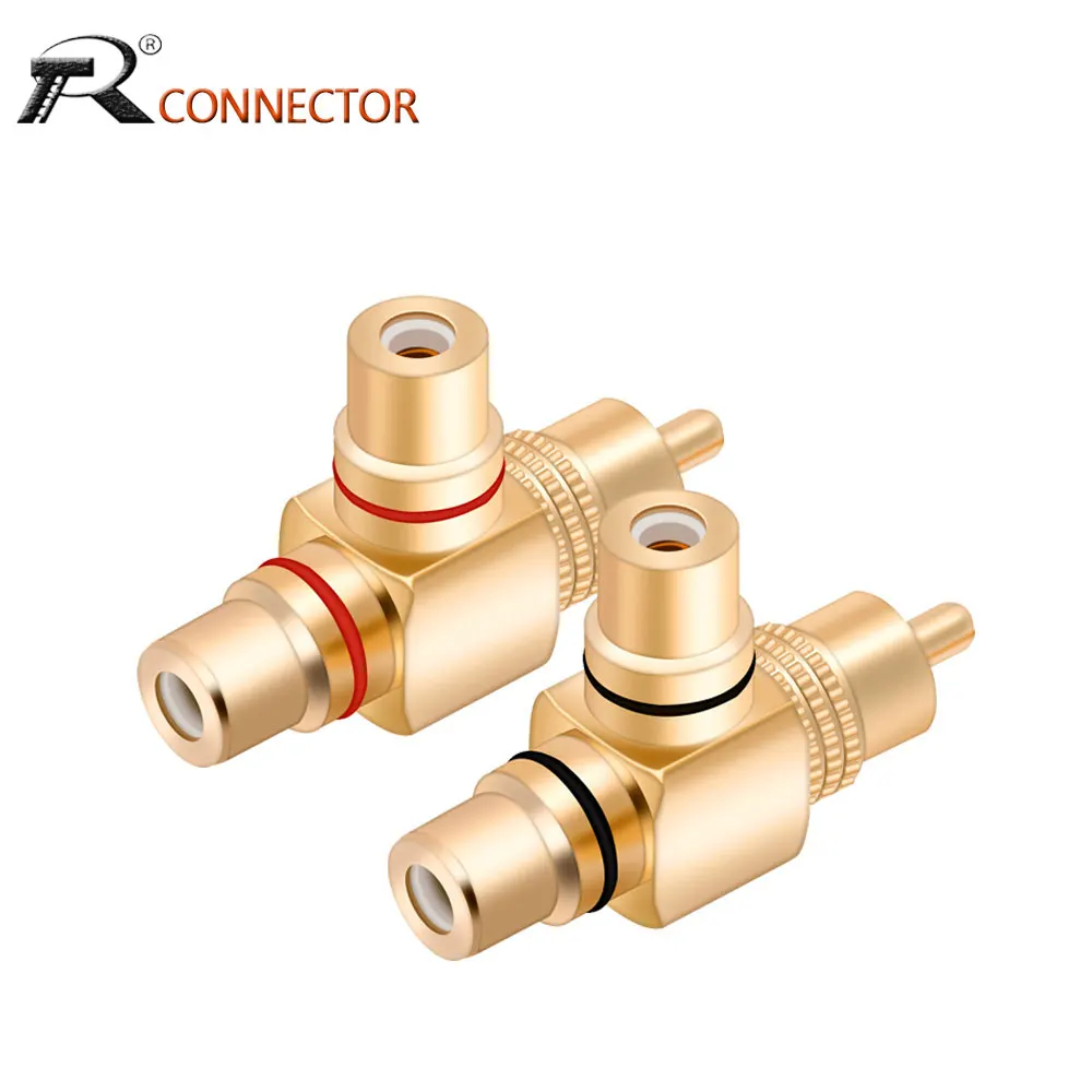 2PCS Gold Plated RCA Male to 2 Female RCA Splitter Adapter AV Video ...