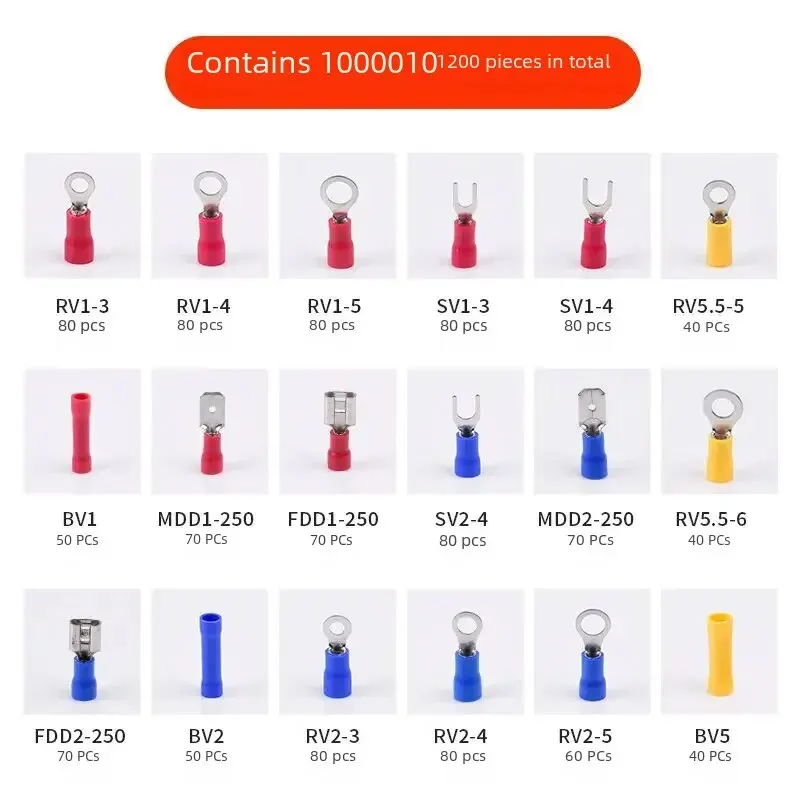 1200pcs-Cold-Pressed-Terminal-Fork-Round-Shapes-18-Types-Pre-insulated ...