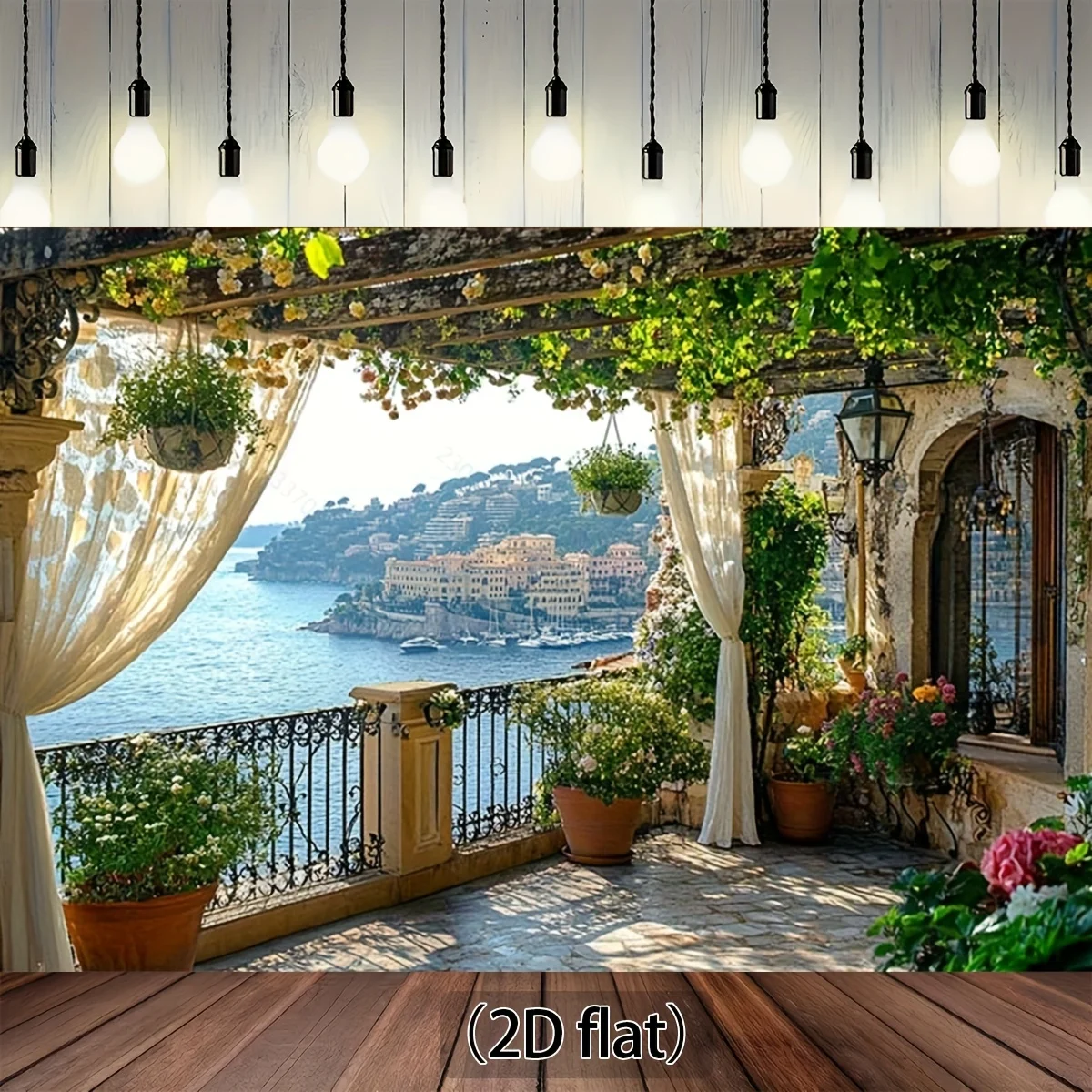 1pc 2D flat sea view banner depicting the Mediterranean sea view ...