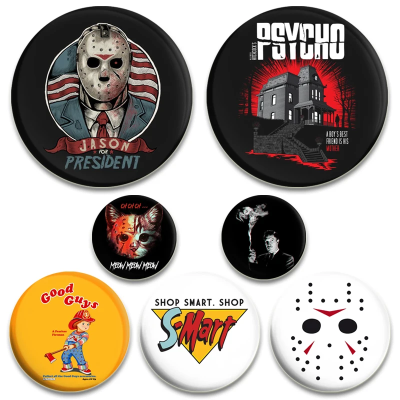 Horror Movies Theme Button Pins Handmade Tinplate Badge Round DIY ...
