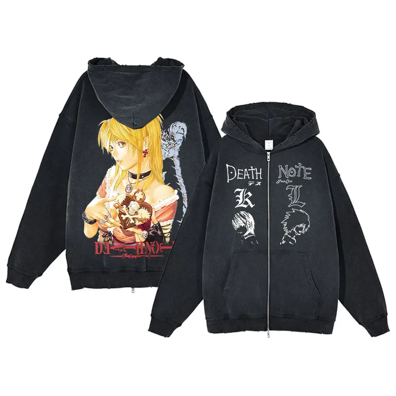 Anime Death Note Hoodies Men Manga Print Zip Up Loose Hoodies Retro ...