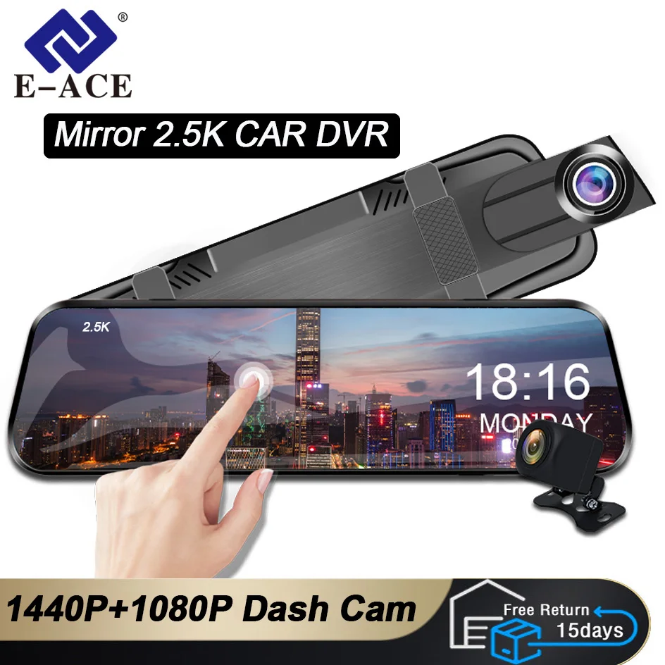 E-ace 2.5k Mirror Camera For Car Touch Screen Video Recorder Rearview ...