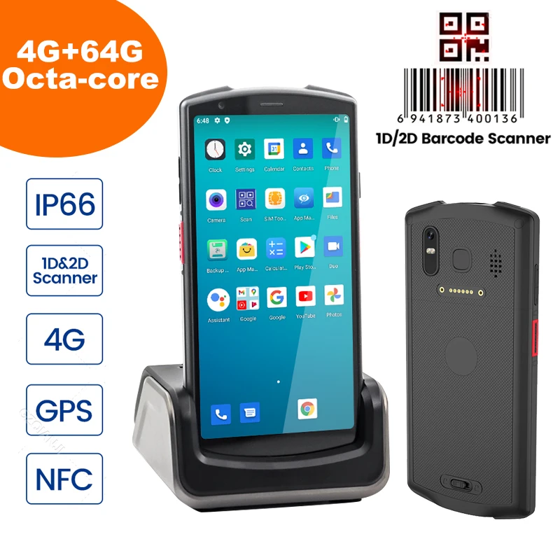 휴대용 PDA 1D 2D 바코드 스캐너 터미널 데이터 수집기 리더, RAM 4G ROM 64G 모바일 장치 NFC 충전기, 5. ...