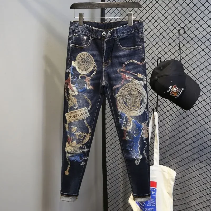 Verj-ngt-Grafik-Jeans-f-r-M-nner-mit-Drucken-Hip-Hop-Motorrad-Herren ...