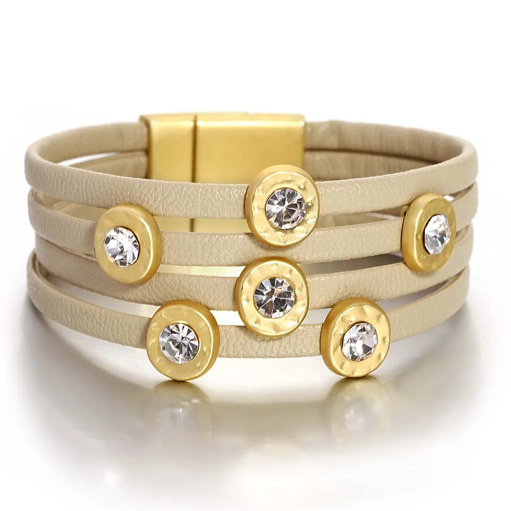 ALLYES-Trendy-Inlaid-Rhinestone-Gold-Color-Beads-Leather-Bracelet-for ...