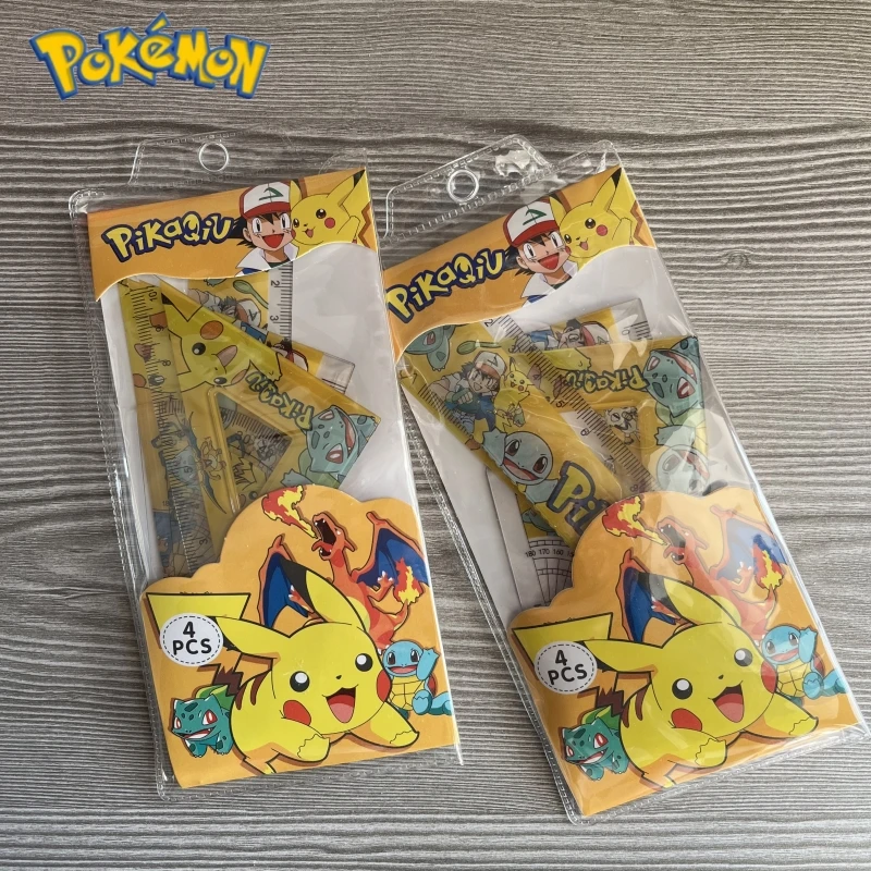 4Pcs-Pokemon-Pikachu-Ruler-Stationery-Sets-Triangular-Ruler-Protractor ...