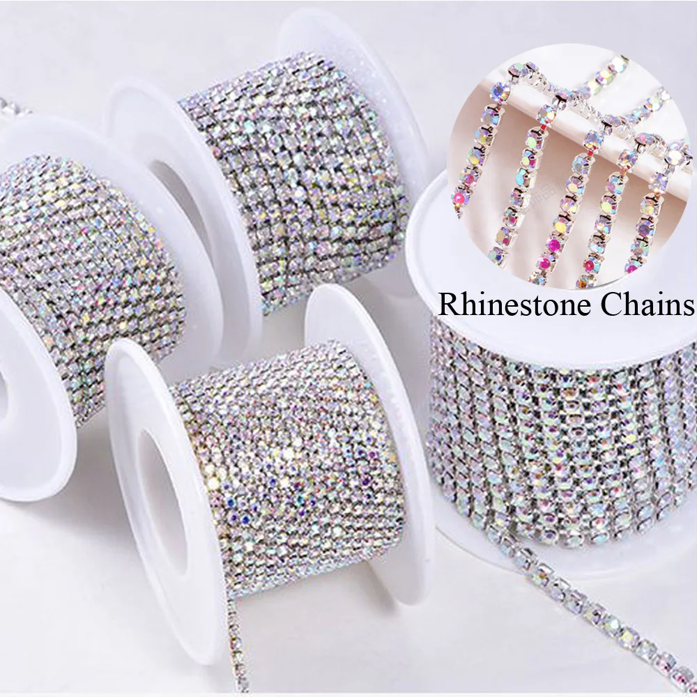 5Yards-roll-SS6-SS16-Glitter-Crystal-Rhinestone-Chain-Sew-On-Glass ...