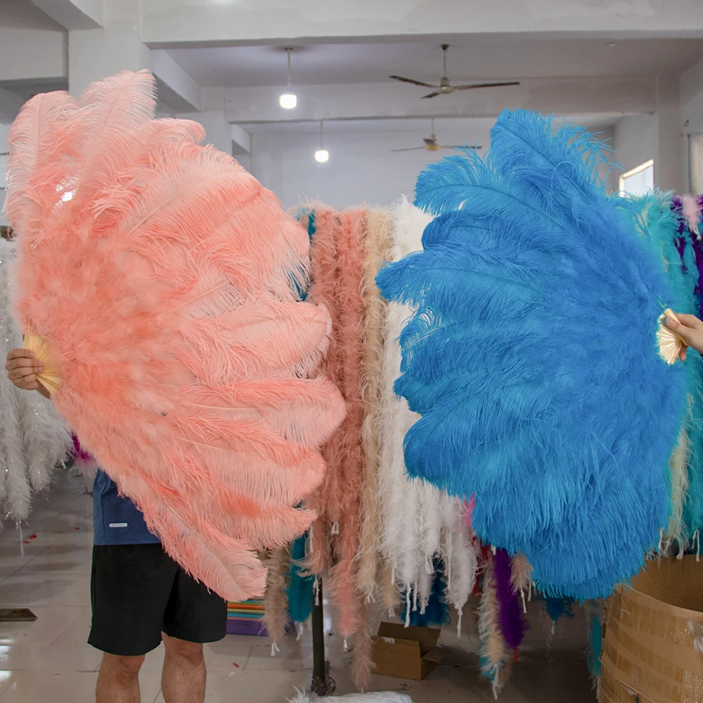13 Bone Ostrich Feathers Fan Big Hand Held Fan Halloween Party Wedding ...