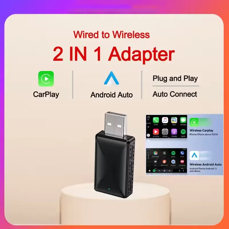 2in1 Wired to Wireless CarPlay Android Auto Adapter for OEM Car Stereo ...