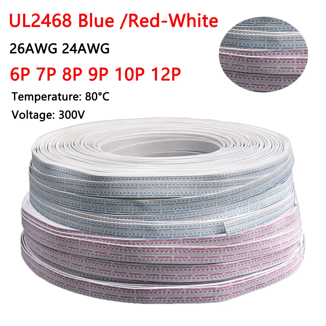 1m Ul2468 Flat Ribbon Cable 26 24awg Blue White Red White Pvc Ribbon ...
