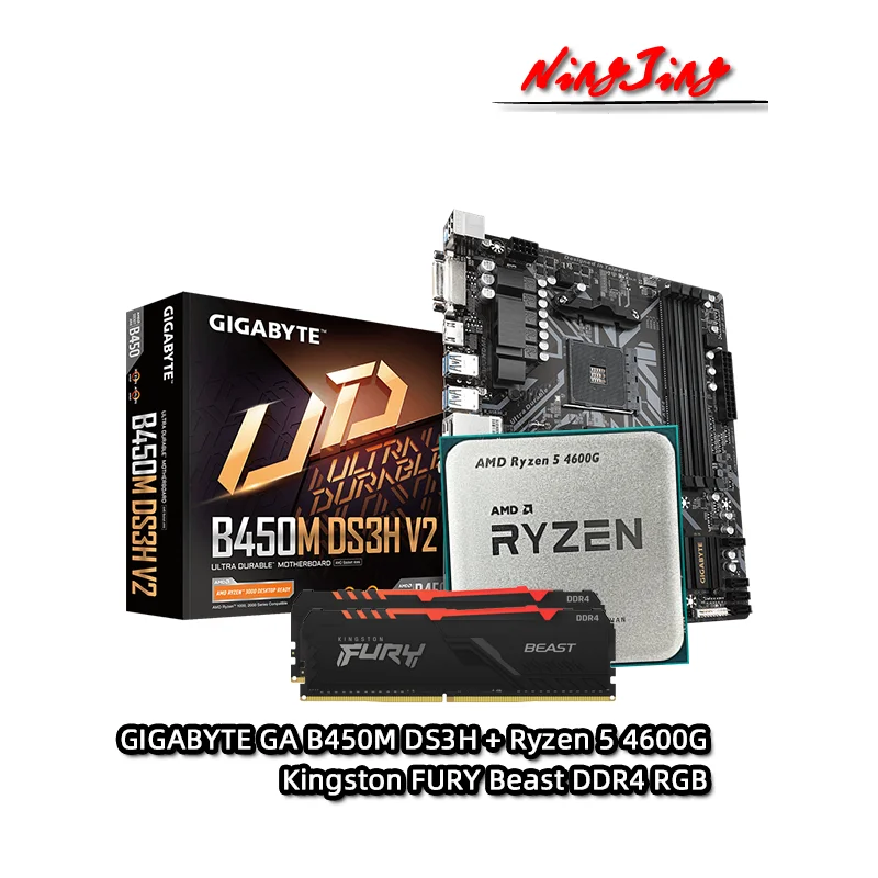 Amd ryzen 5 4600g r5 4600g cpu + gigabyte ga b450m ds3h placa mãe ...