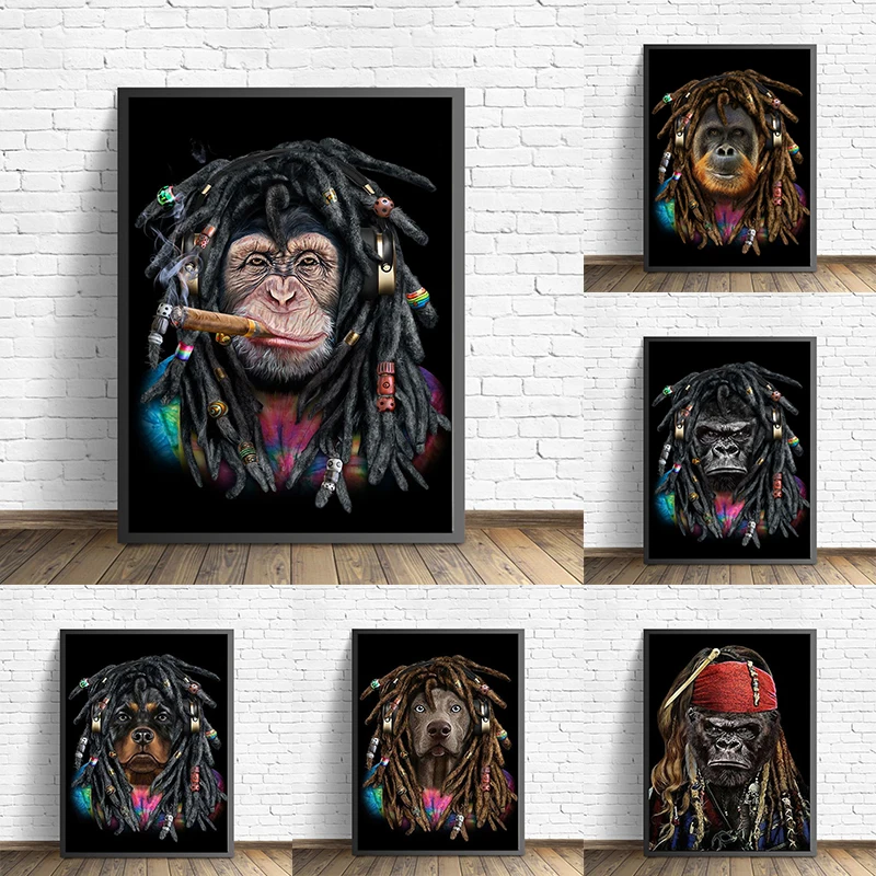 Funny-Gorilla-Monkey-Dreadlocks-Canvas-Paintings-Modern-Cool-Animals ...