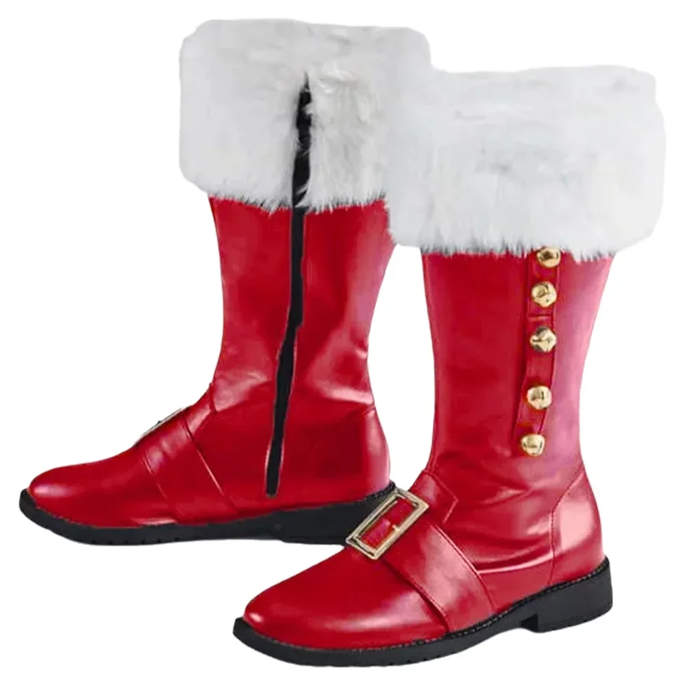 Christmas Santa Claus Boots Men Cosplay New Year Red Black Leather ...
