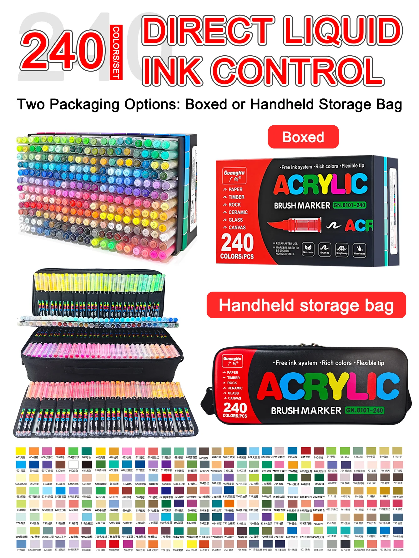 GuangNa 240 Colors Direct Liquid Marker Pen Set,DIY Hand Drawn,Paint ...