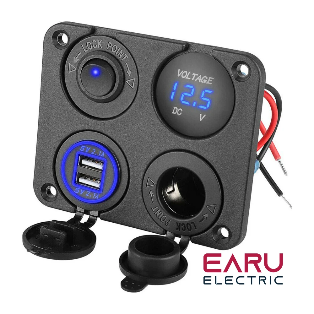 로커 스위치가 있는 듀얼 USB 충전기, 12V USB 패널 소켓, 자동차 담배 라이터, 자동차 보트 트럭 RV용 디지털 전압계 ...