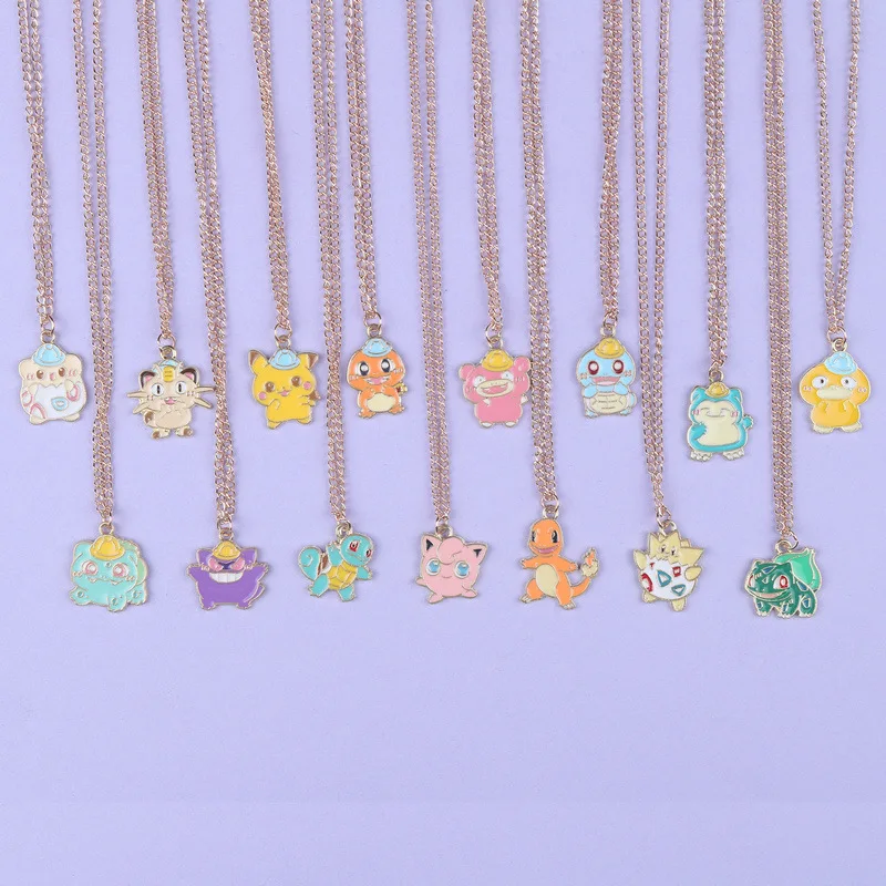 2PcsAnime Pokemon Metal Pendant Necklace Cute Figure Pikachu Squirtle ...