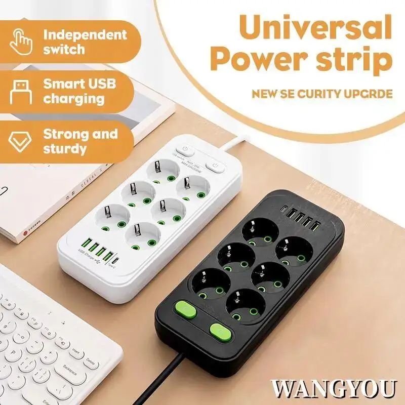 EU-Plug-AC-Outlet-Multitap-Power-Strip-2m-Extension-Cord-Electrical ...